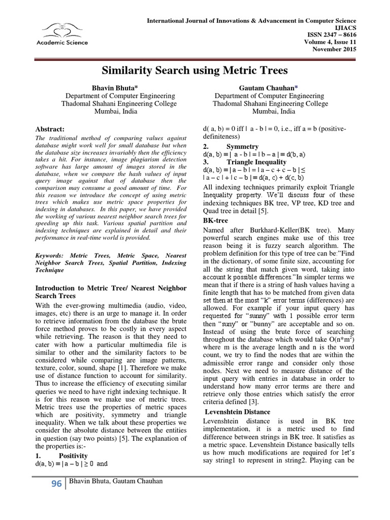 Similarity Search using Metric Trees: An Analysis of BK-Trees and Their Use in Nearest Neighbor ...