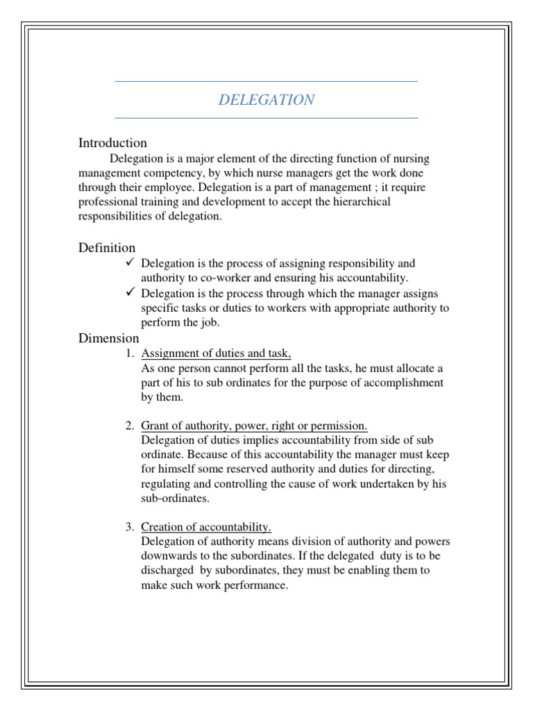 Delegation Notes | PDF | Hierarchy | Accountability Delegation Notes | PDF | Hierarchy | Accountability