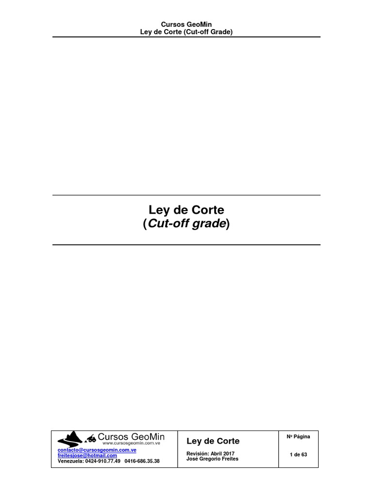 Corto título para documento sobre Ley de Corte (Cut-off Grade) en minería | PDF | Beneficio ...