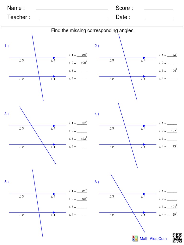 Find the missing corresponding angles worksheet solved | PDF | Geometry ...