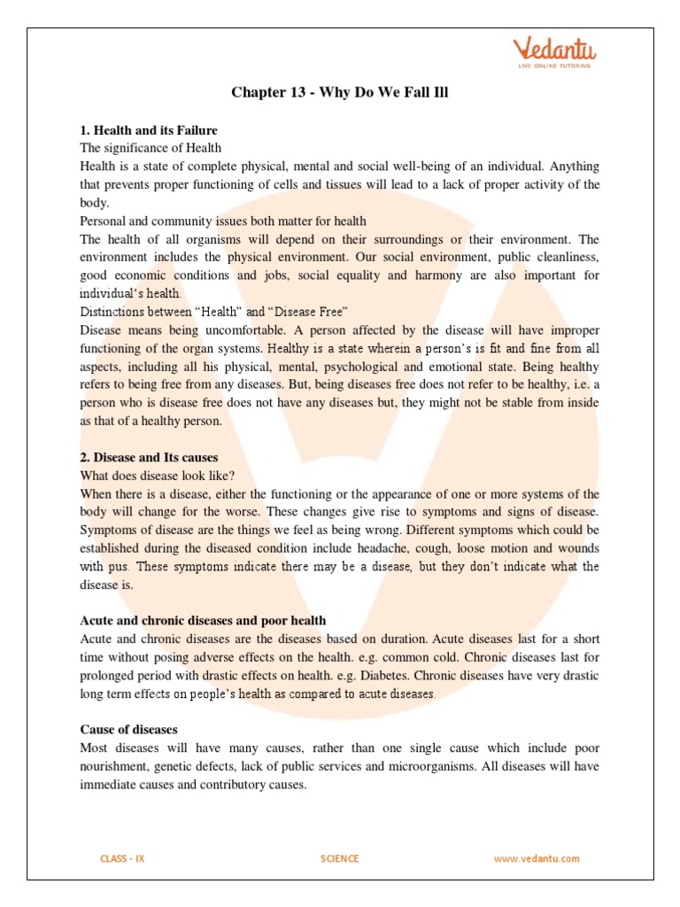 Chapter 13 - Why Do We Fall Ill: 1. Health and Its Failure | PDF ...