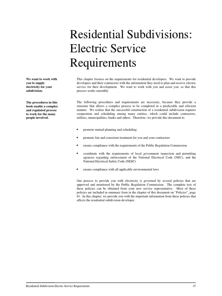 Residential Subdivisions Electric Service Requirements | Download Free ...