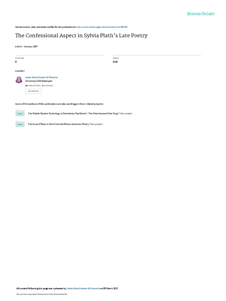 Confessional Poetry | PDF | Sylvia Plath | Poetry