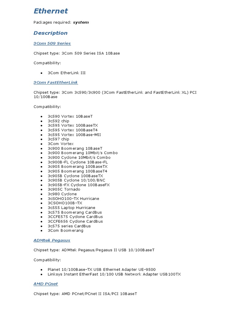 Ethernet & Wireless Chipset Guide | PDF
