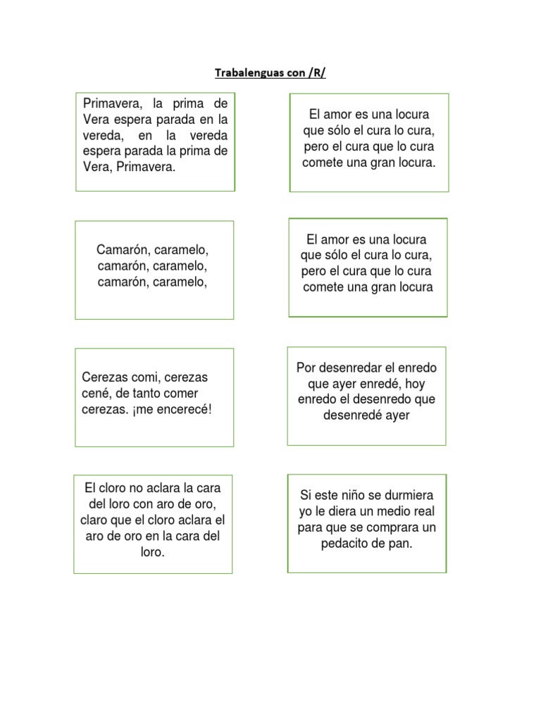 Trabalenguas Cortos con R y RR | PDF