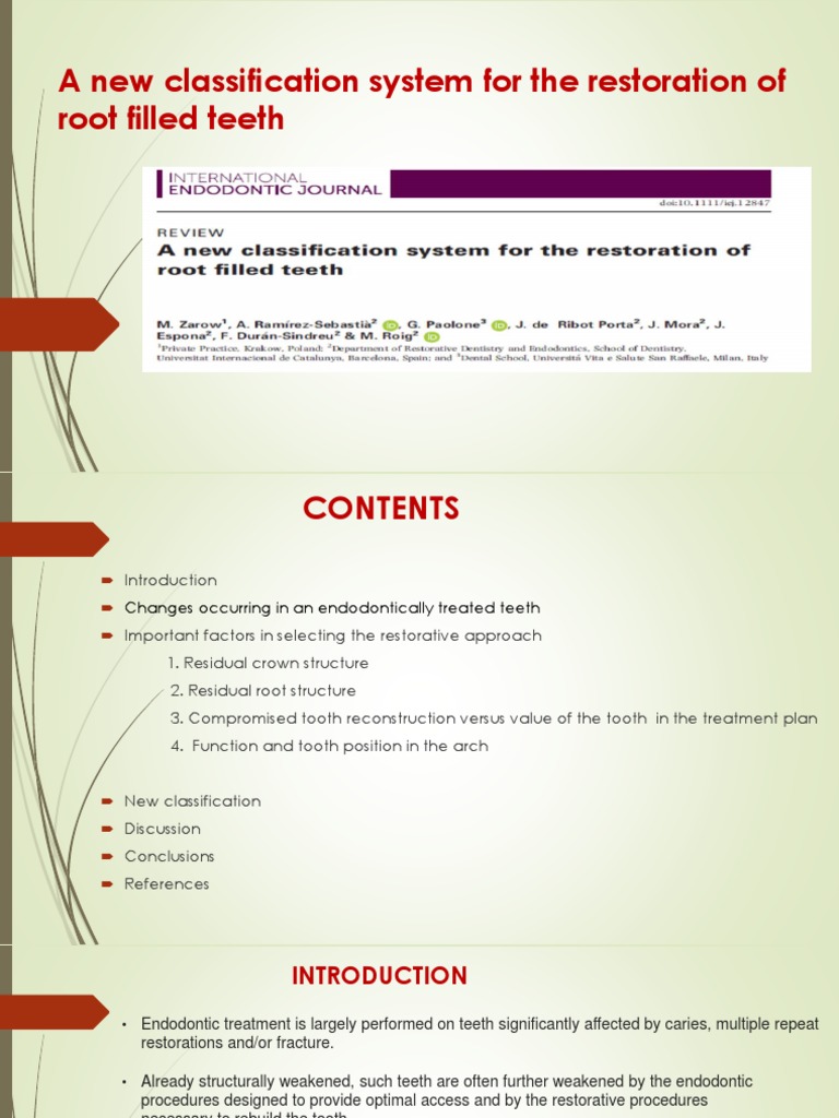 A New Classification System For The Restoration of Root Filled Teeth ...