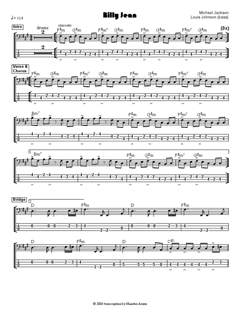 Billy Jean - Michael Jackson (BASS) | PDF | Songs | Musical Forms