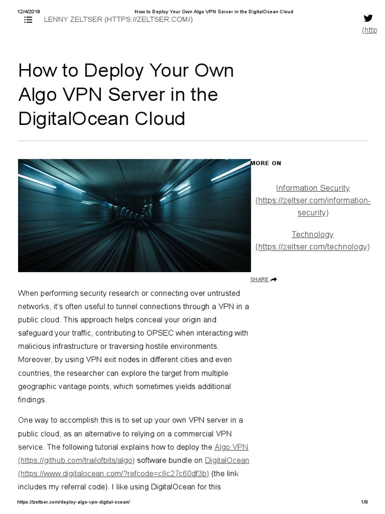 How To Deploy Your Own Algo VPN Server in The Digitalocean Cloud | PDF ...