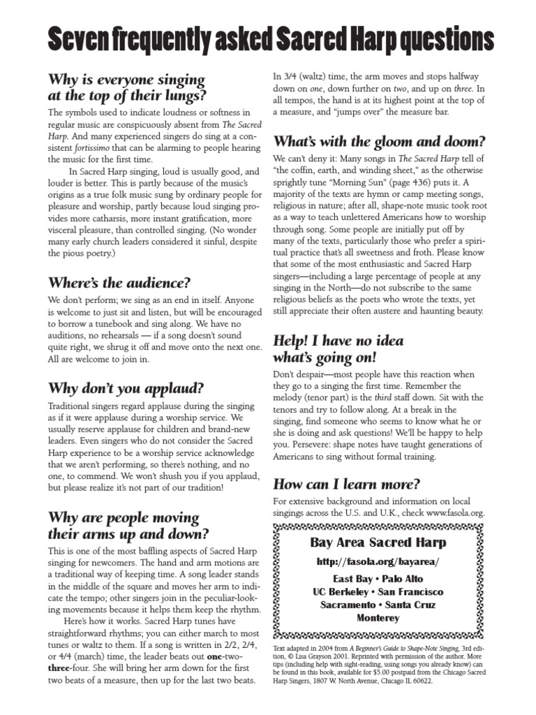 Seven Frequently Asked Sacred Harp Questions | PDF | Singing ...