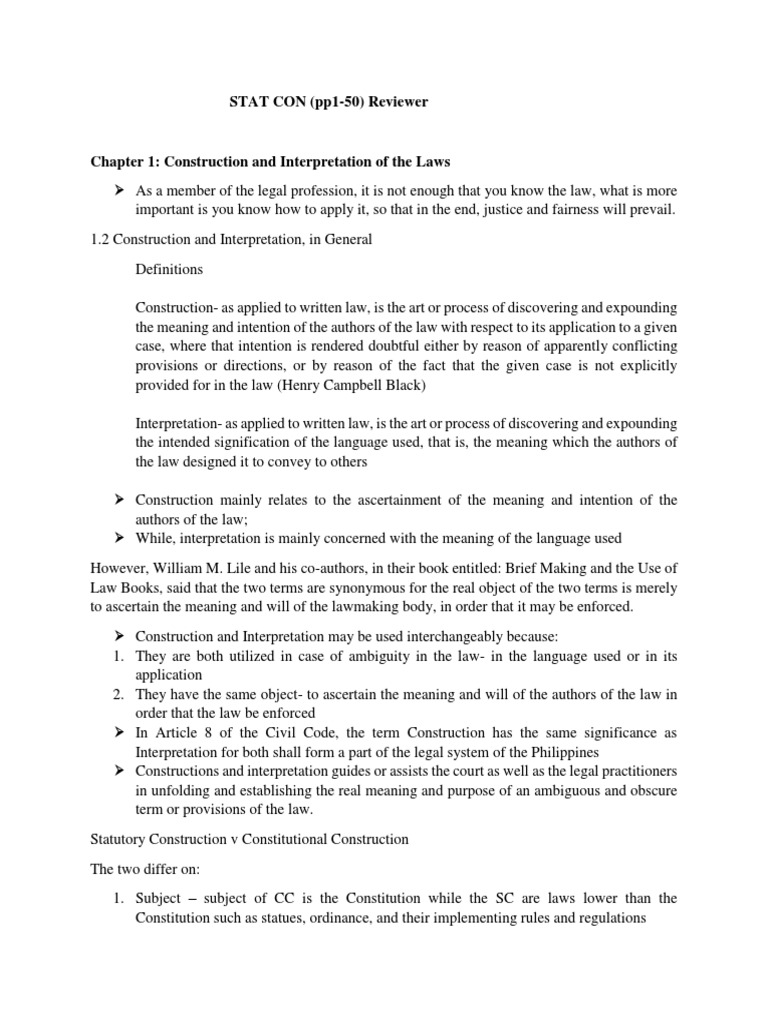 STAT CON Reviewer | PDF | Statutory Interpretation | Bill (Law)