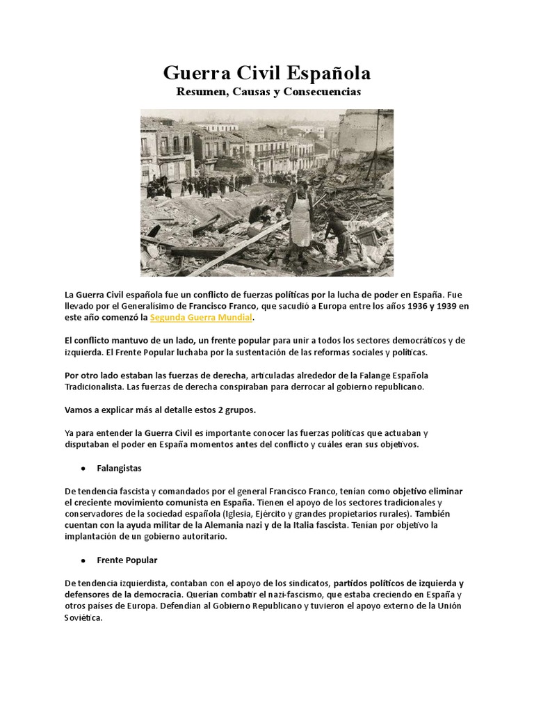 Resumen Guerra Civil Española | PDF | guerra civil Española | España