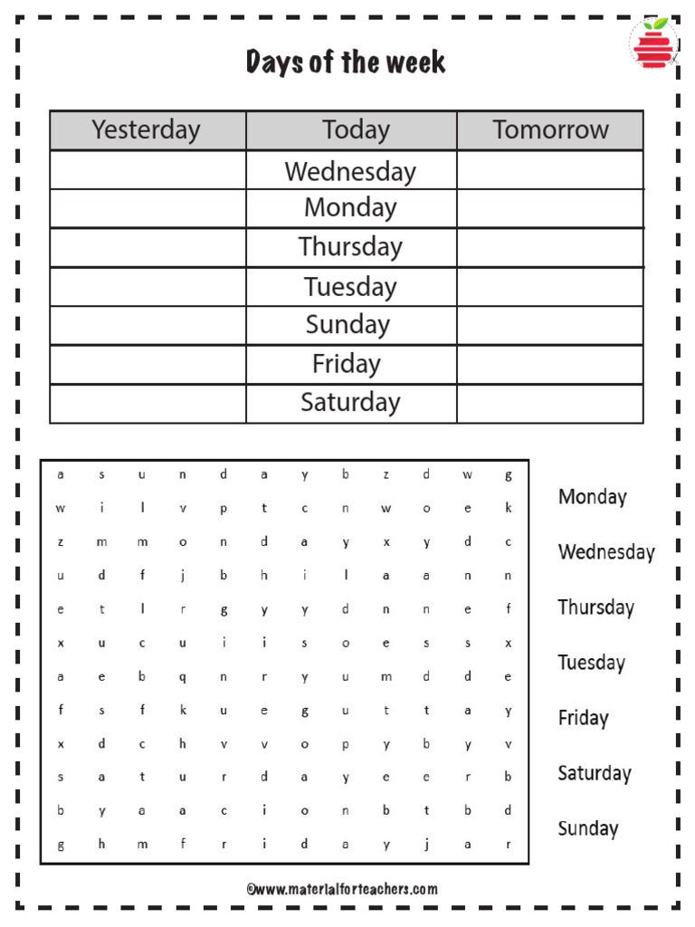 Days of the Week Vocabulary Guide | PDF