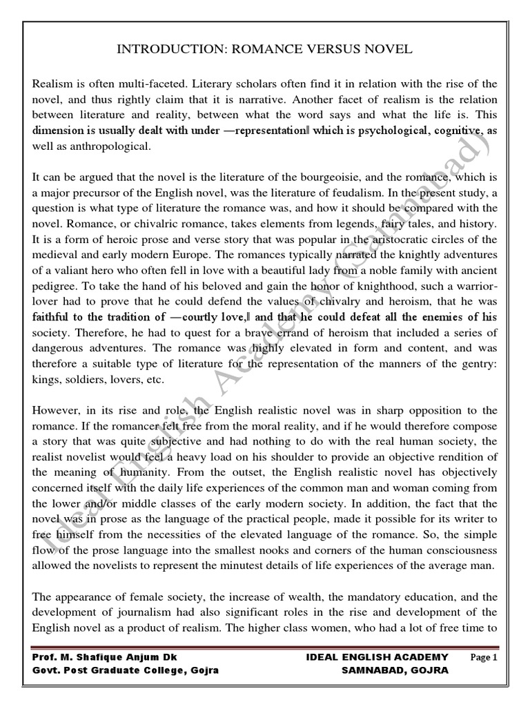 Introduction: Romance Versus Novel | PDF | Chivalric Romance | Novels