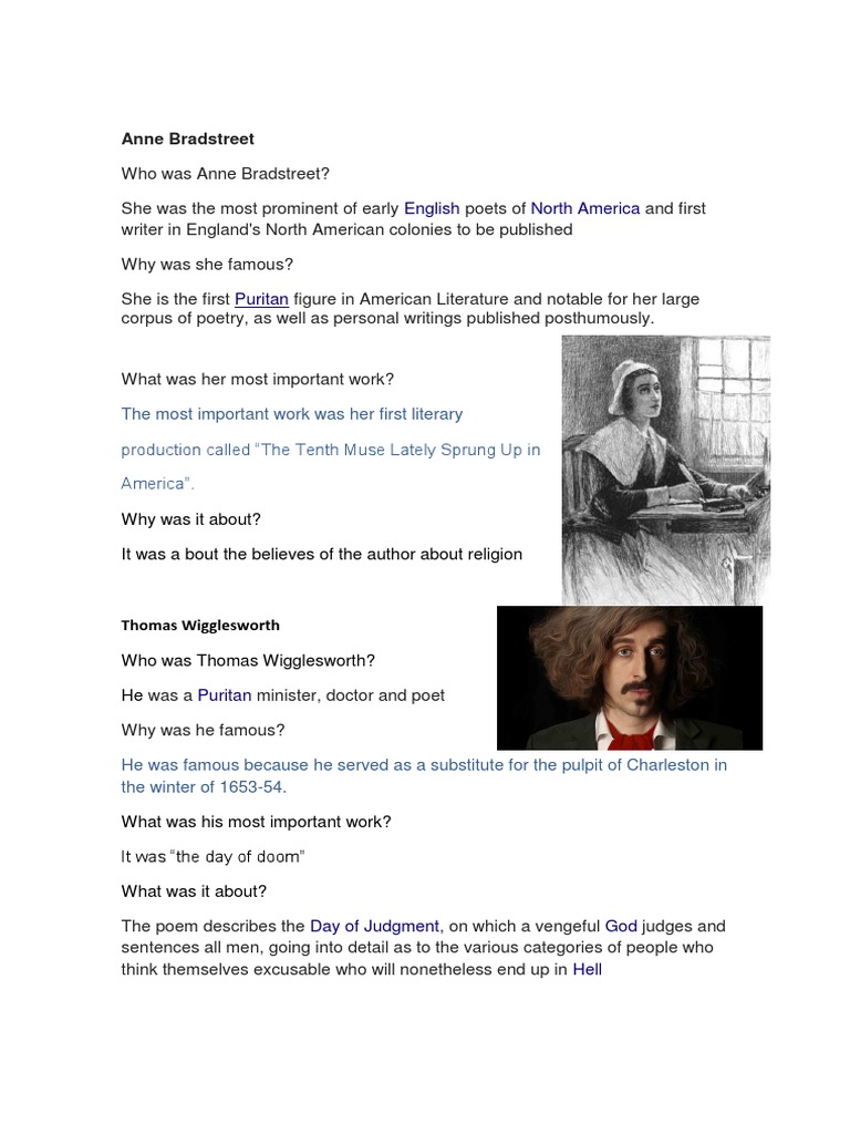Anne Bradstreet: English North America | PDF | History | Religion ...