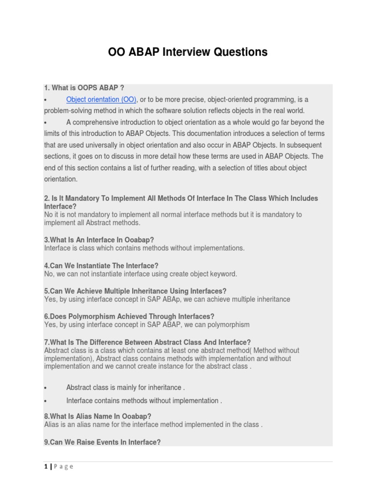 Oo Abap Interview Questions Pdf Class Computer Programming Method Computer Programming 