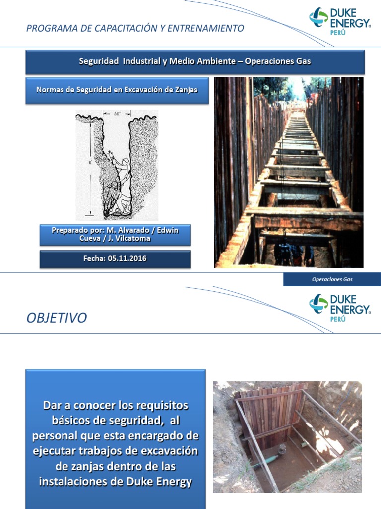 Normas de Seguridad Para Excavacion de Zanjas Duke Energy | Excavación ...
