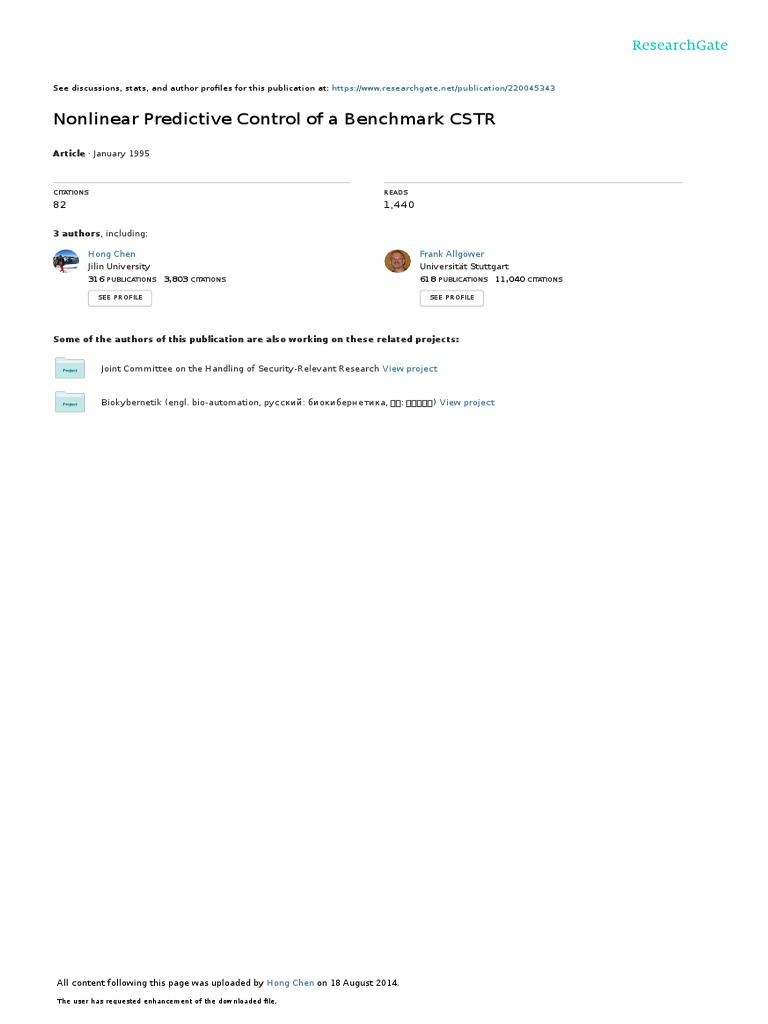 Nonlinear Predictive Control of A Benchmark CSTR | PDF | Analysis | Systems Science