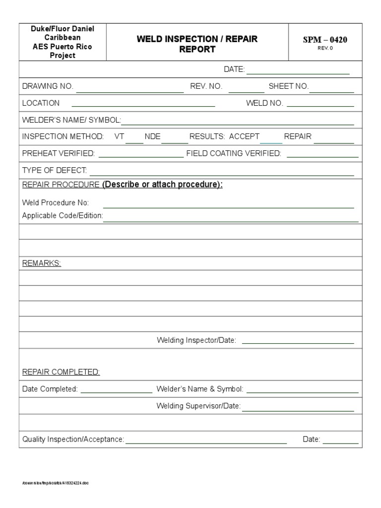 Weld Inspection-Repair Report | PDF