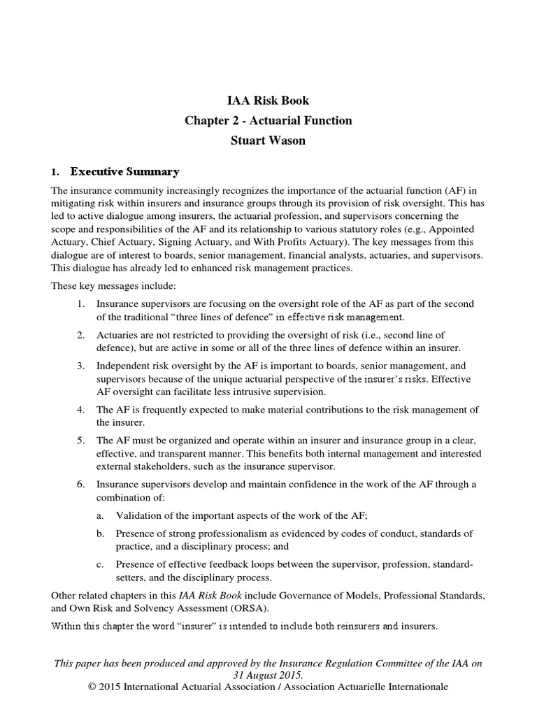 IAA Risk Book Chapter 2 - Actuarial Function Stuart Wason Executive ...