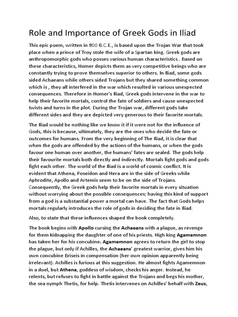 Role and Importance of Greek Gods in Iliad | PDF | Iliad | Trojan War
