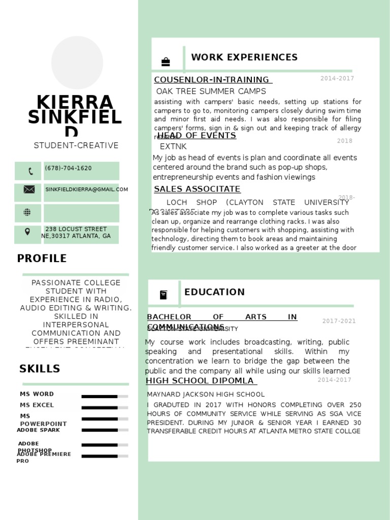 Kierra Sinkfield Resume | PDF | Behavior Modification | Communication