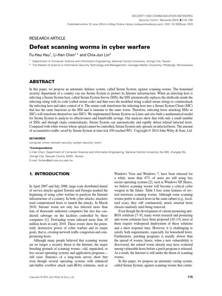 Defeat Scanning Worms in Cyber Warfare | PDF | Cyberwarfare | Security