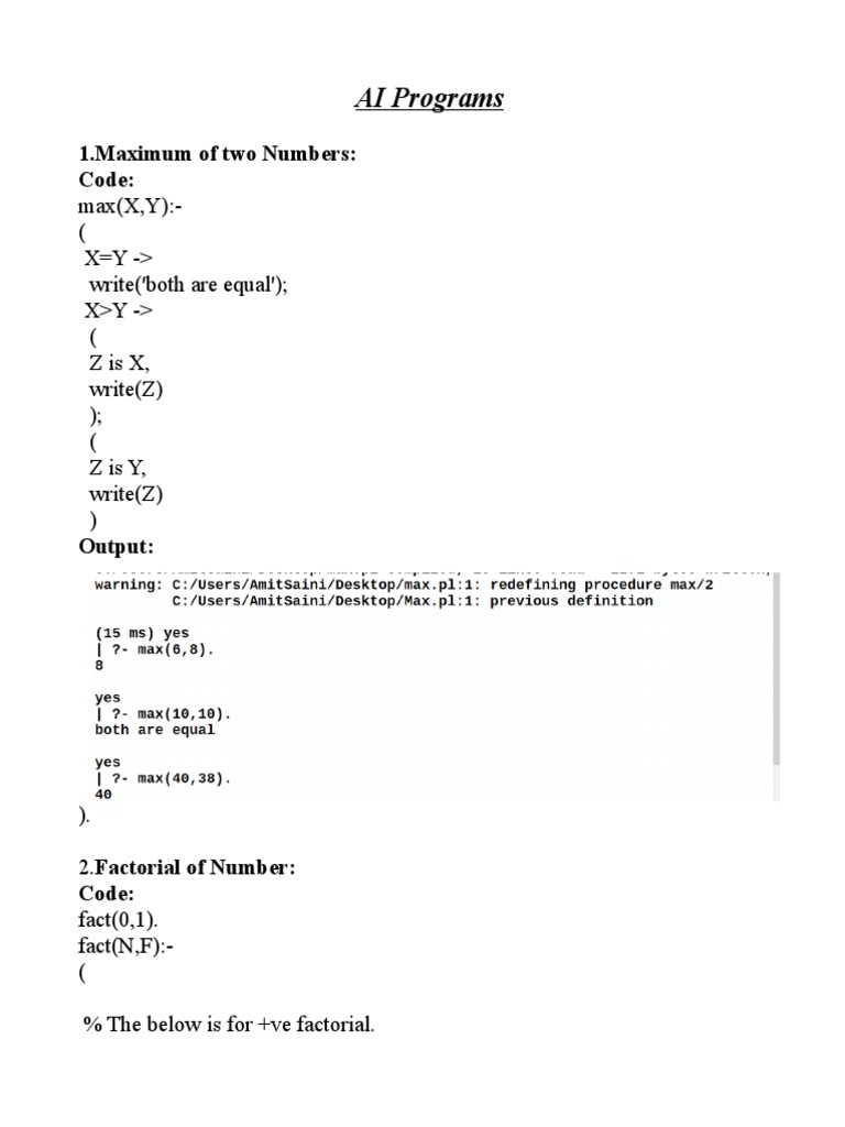Ai Programs Prolog Programs | PDF