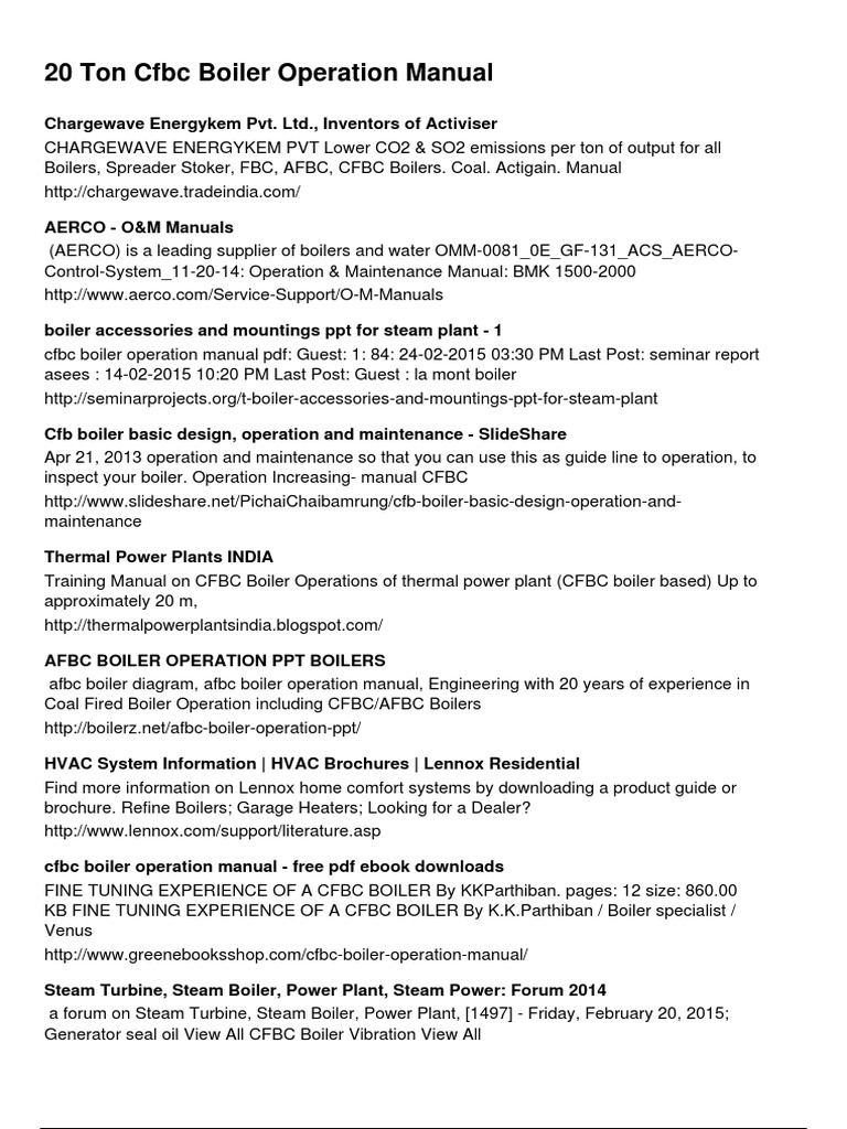 20 Ton CFBC Boiler Operation Manual | PDF | Boiler | Energy Technology