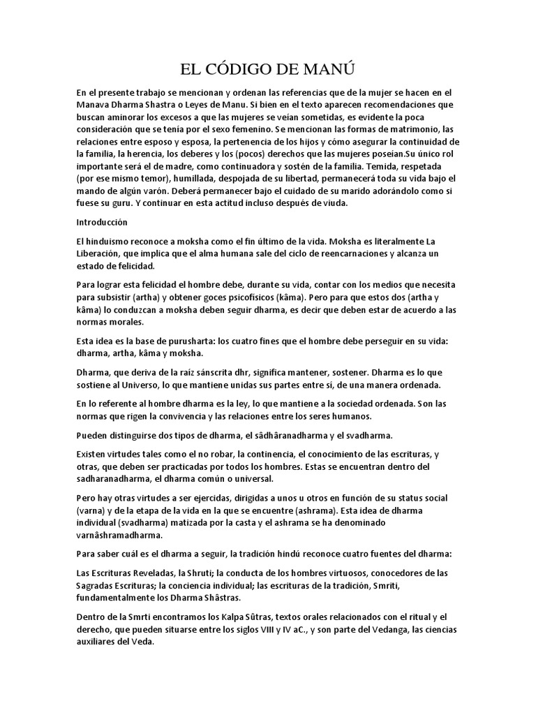 El Codigo de Manu | PDF | Dharma | Matrimonio