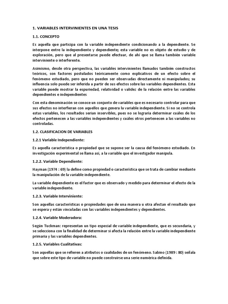 Variables Intervinientes en Una Tesis | PDF | Medición | Validez ...