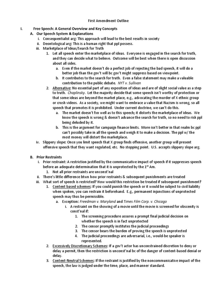 I. Free Speech: A General Overview and Key Concepts A. Our Speech ...