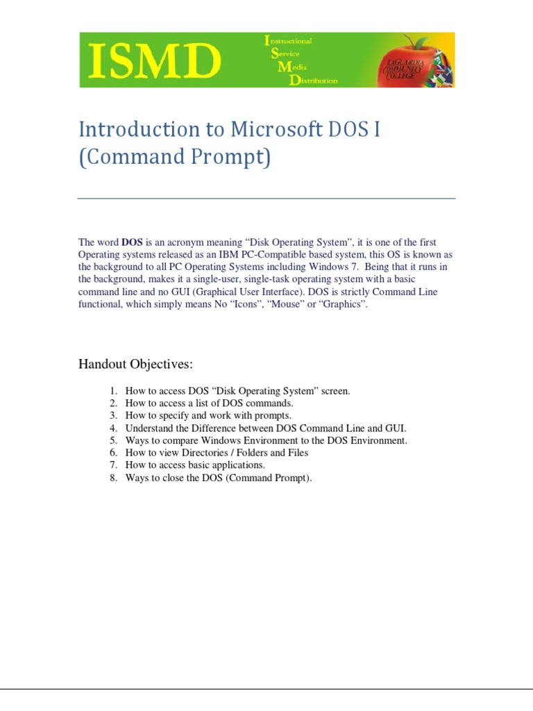 Introduction To Microsoft DOS I (Command Prompt) : Handout Objectives ...