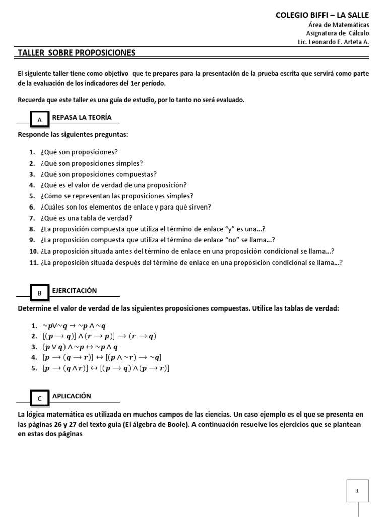 Taller de Proposiciones PDF | PDF