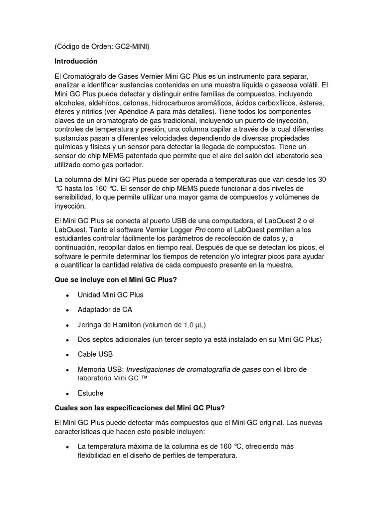 El Cromatógrafo de Gases Vernier Mini GC Plus | PDF | Cromatografía de ...