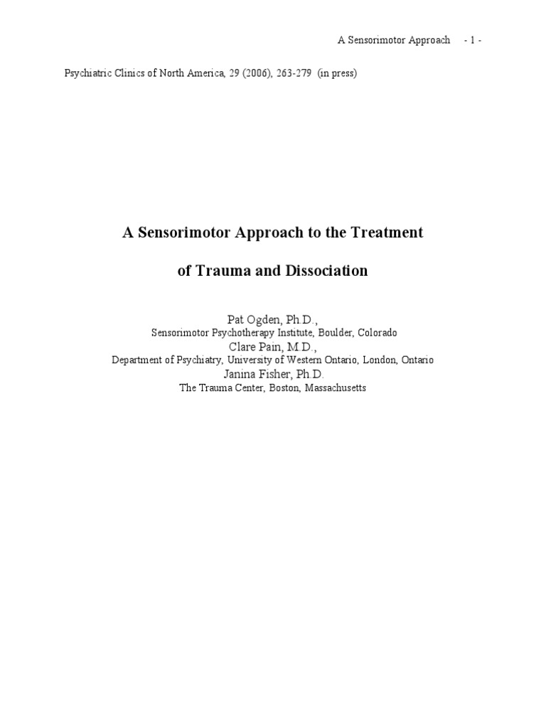 Sensorimotor Approach To Treatment | PDF | Psychological Trauma ...