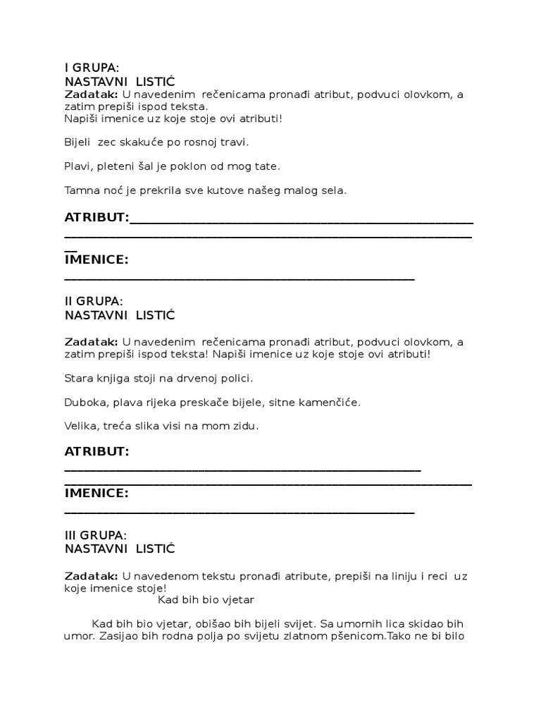 ATRIBUT - Nastavni Listici - Savjetnik | PDF