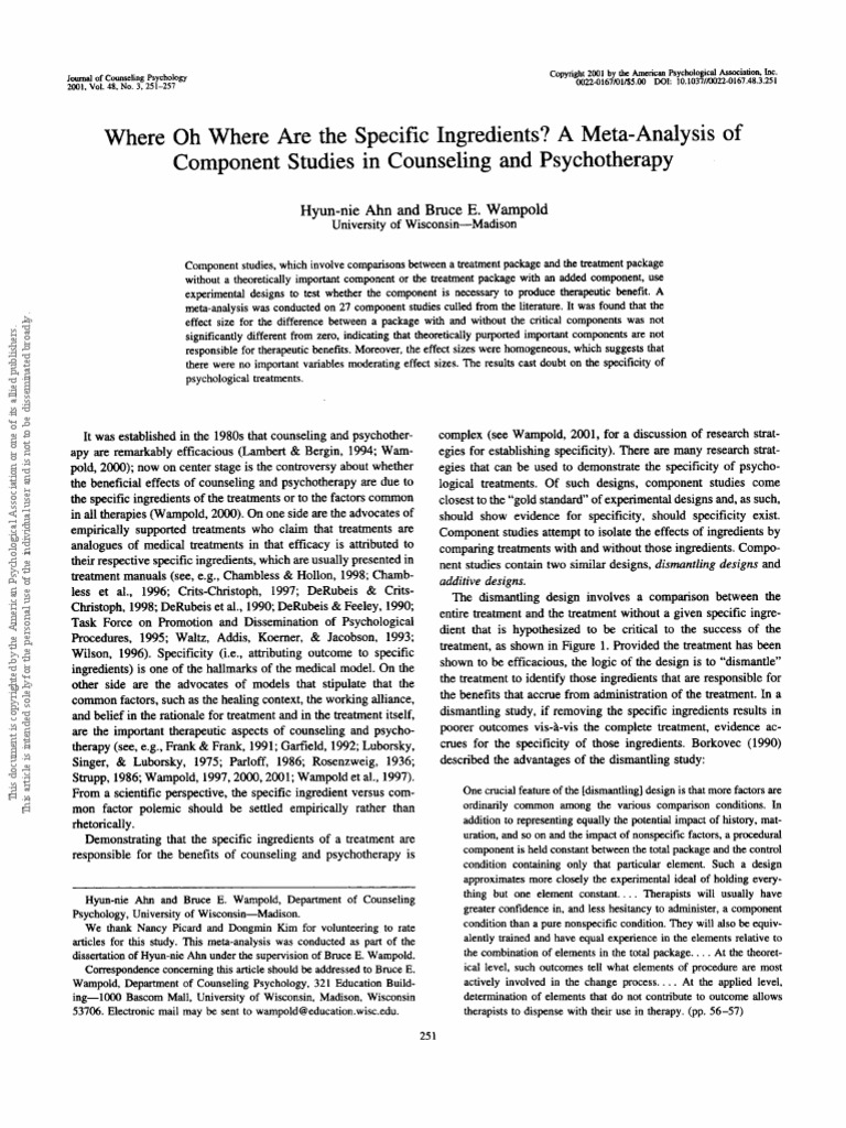 Wampold Specific Ingredients | PDF | Cognitive Behavioral Therapy ...