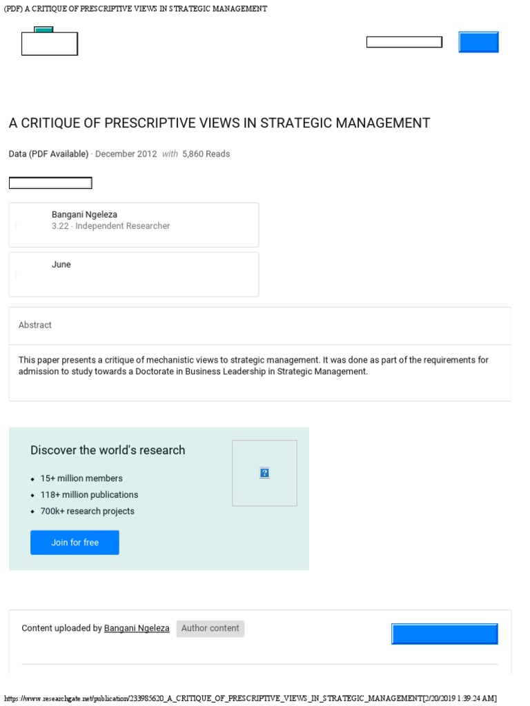 (PDF) A Critique of Prescriptive Views in Strategic Management PDF ...