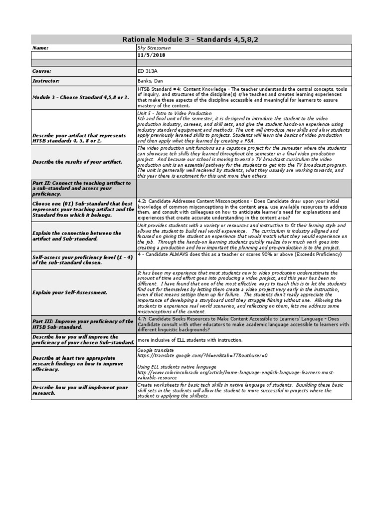Teaching Portfolio Rationale - Standard 4 - Sub 4 | PDF | Learning ...