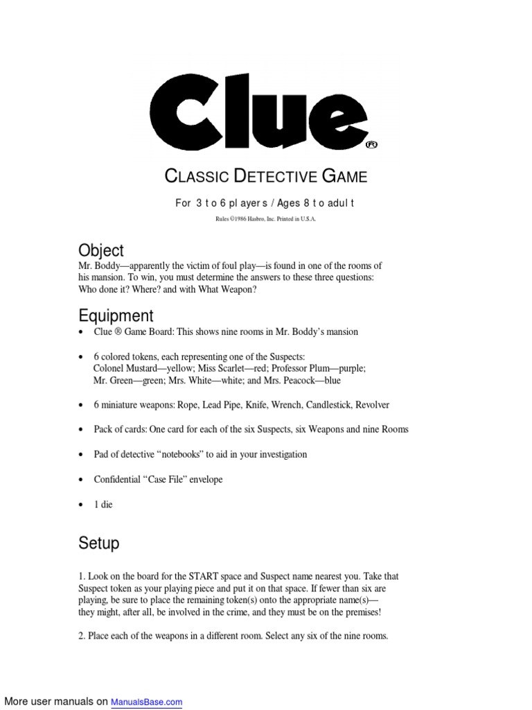 Clue Classic Detective Game.pdf | Leisure