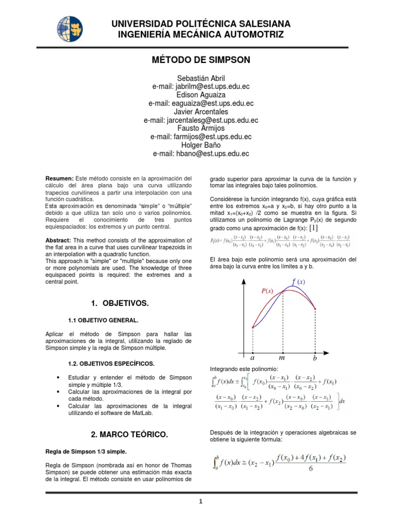 Informe Método de Simpson | PDF | Ciencia computacional | Integral