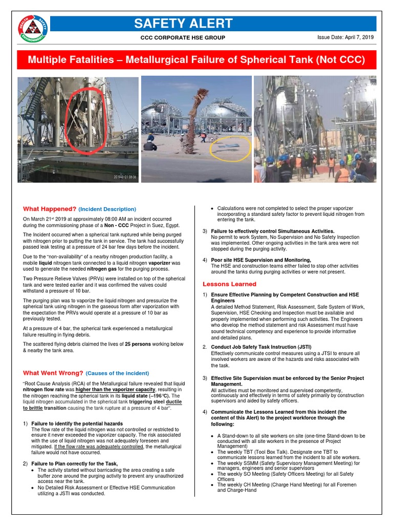 Safety Alert: Metallurgical Failure of Spherical Tank | PDF | Risk ...