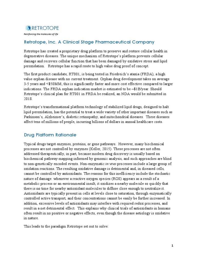 Retrotope - Deuterated Polyunsaturated Fatty Acids - RT001 | PDF ...