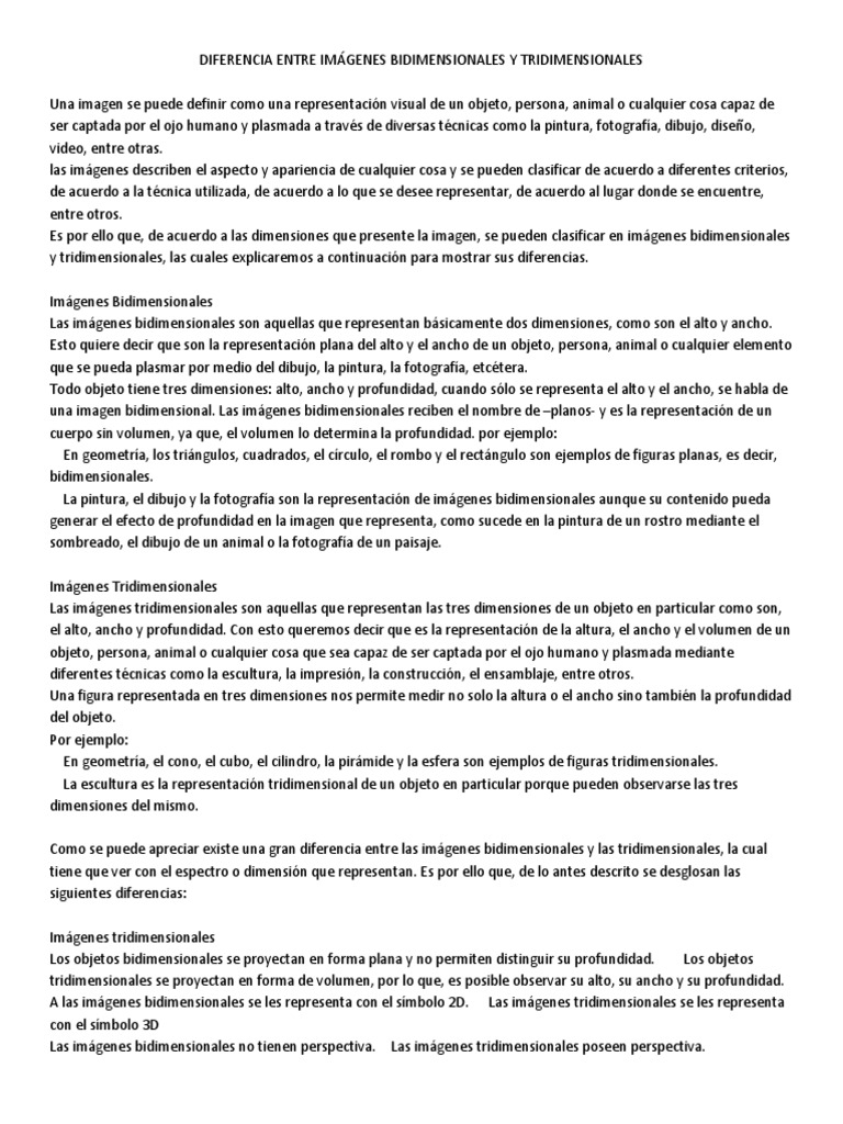 Diferencia Entre Imágenes Bidimensionales y Tridimensionales | PDF | Dibujo | Imagen