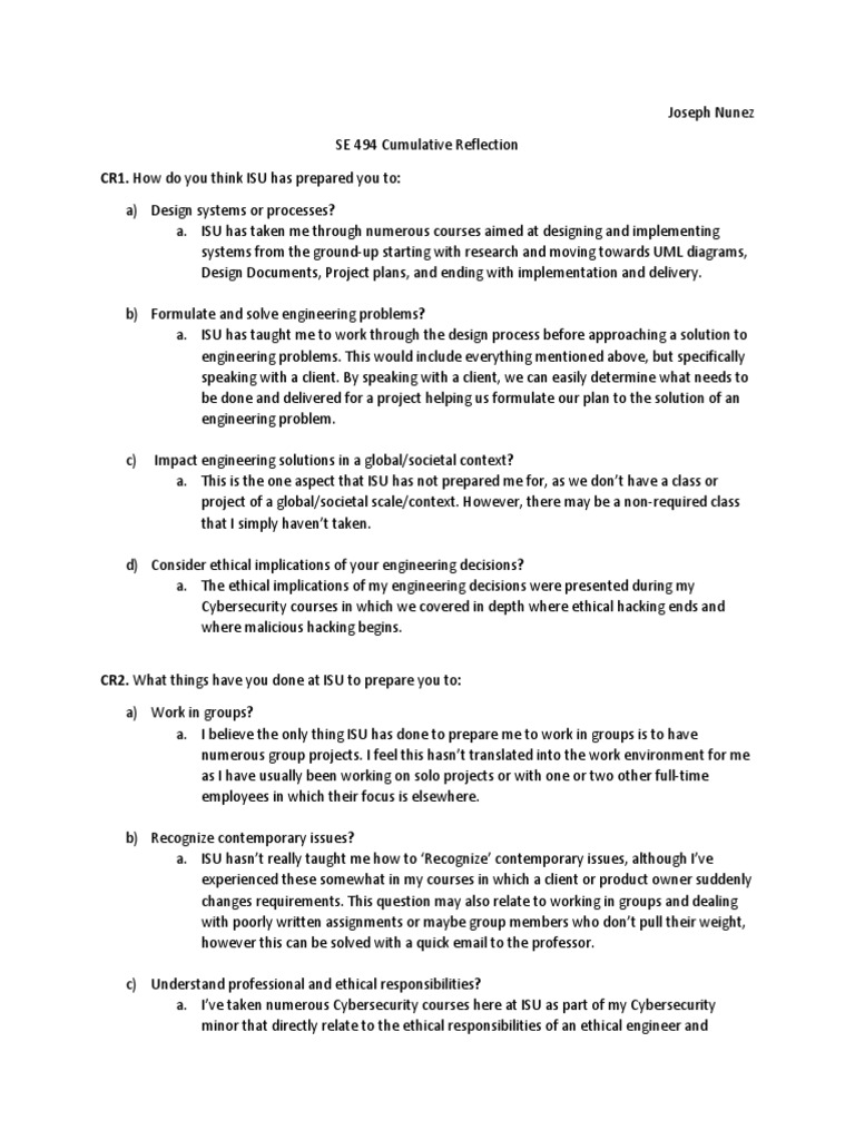 Se494 Cumulative Reflection | PDF | Design | Computer Security