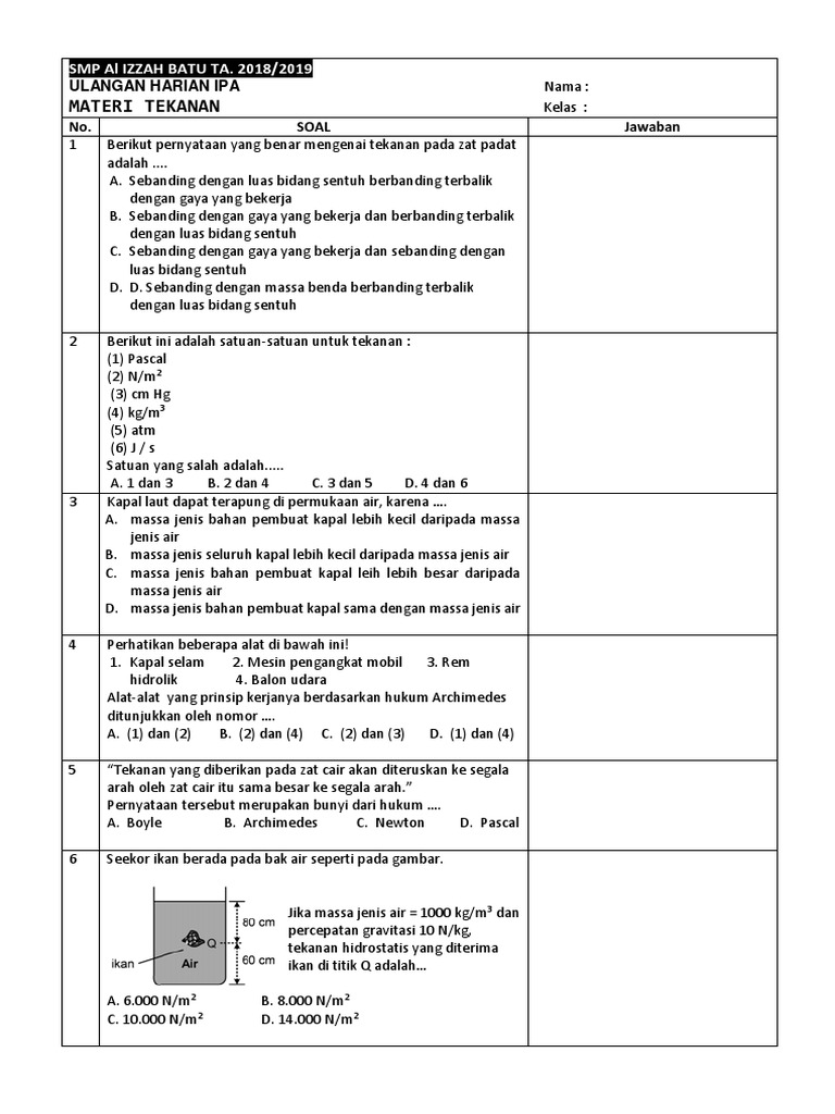 Uh TEKANAN Kelas 8 | PDF