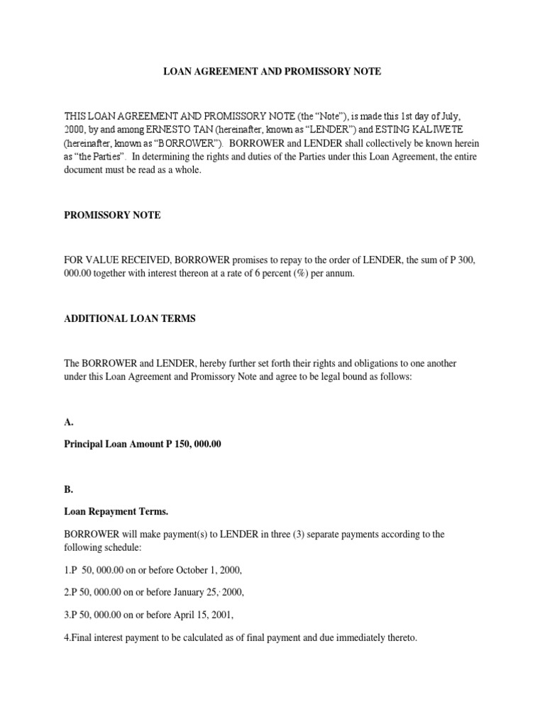 Loan Agreement and Promissory Note | PDF | Promissory Note | Loans