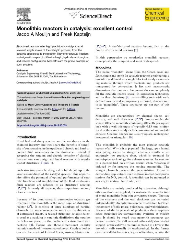 Monolithic Reactors in Catalysis | PDF | Chemical Reactor | Catalysis