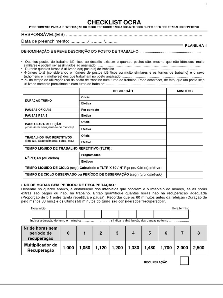 check list ocra | Tempo | Natureza