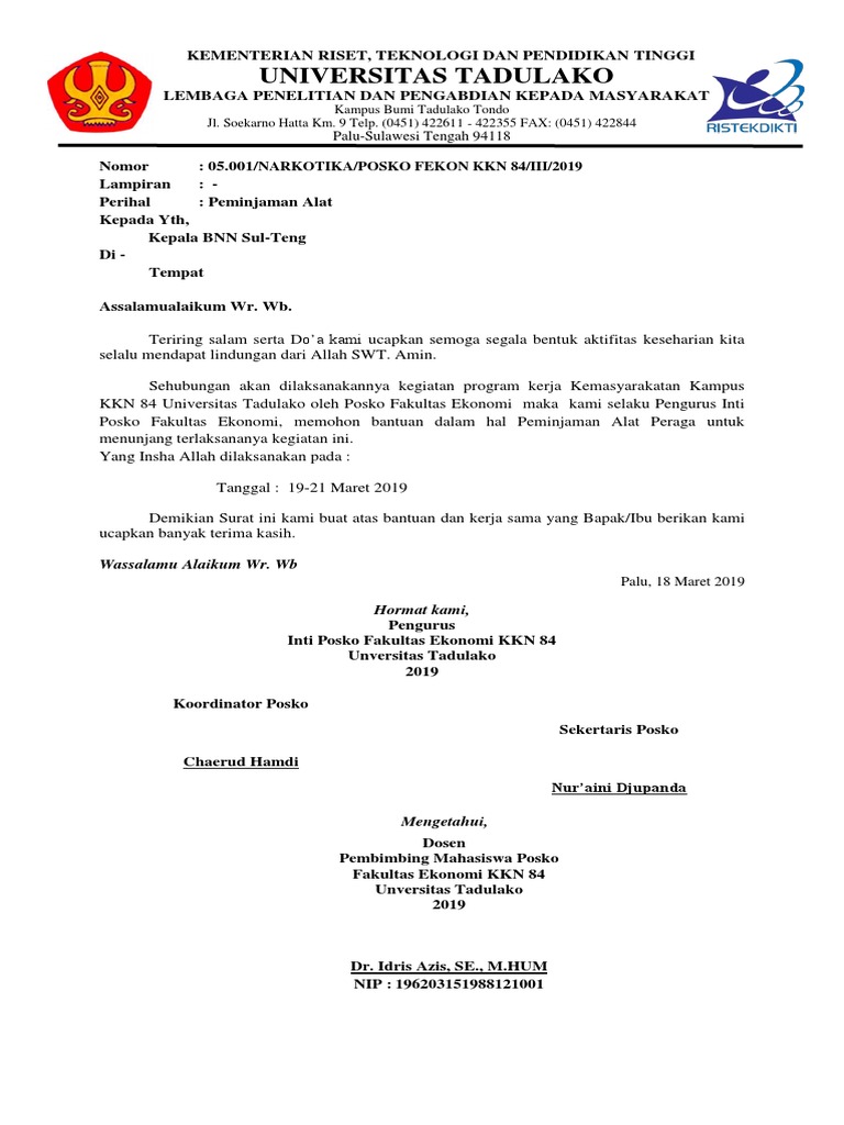 Contoh Surat Peminjaman Alat | PDF